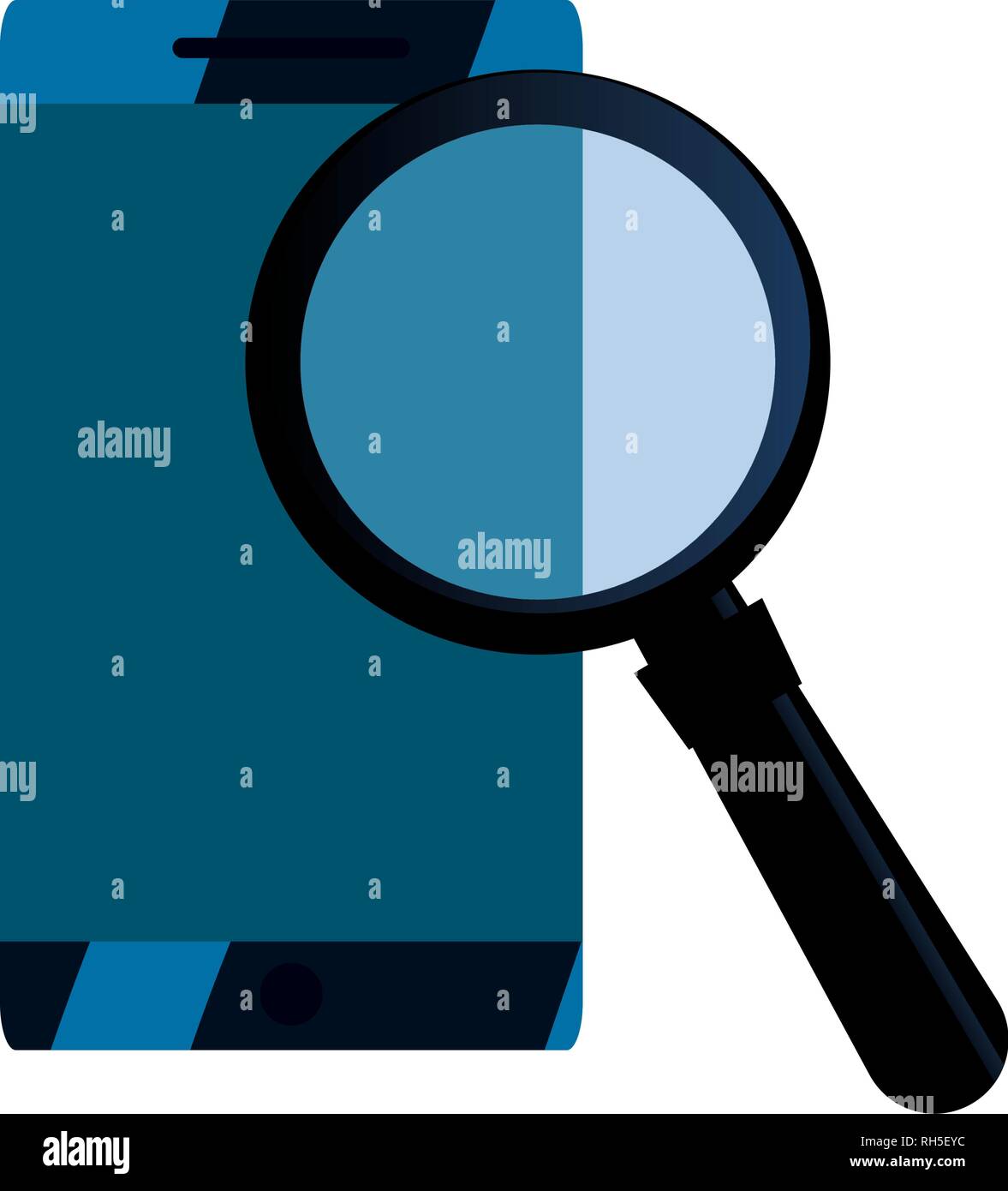 cellphone magnifying glass on white background vector illustration ...