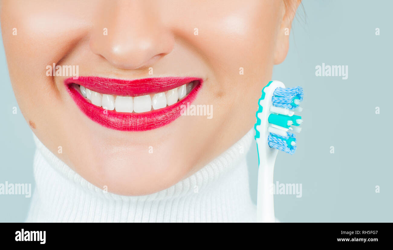 Healthy beautiful female smile. Teeth health, whitening. White strong ...