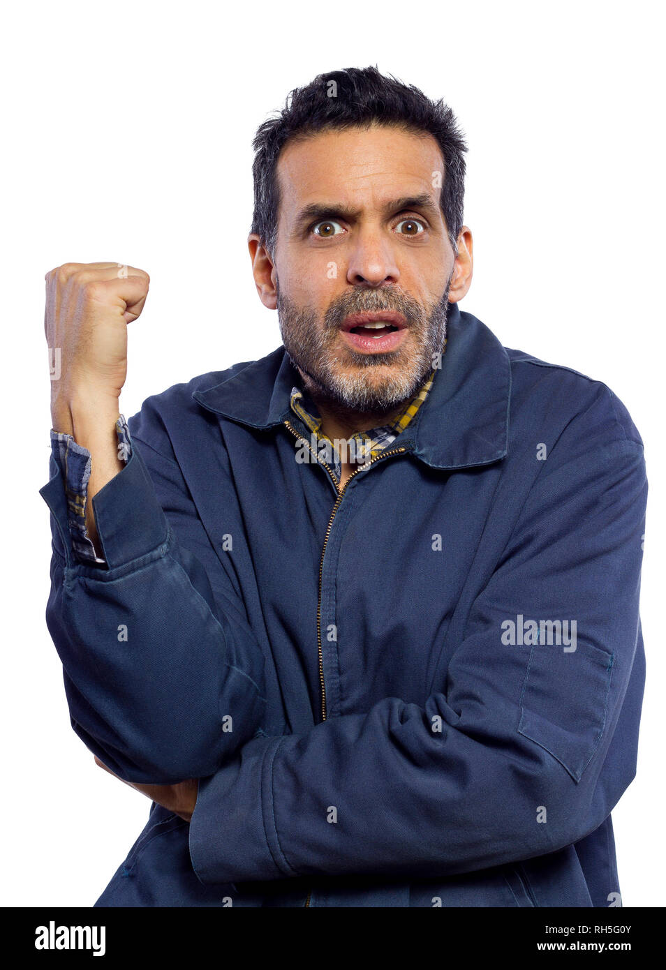 unhappy frustrated or confused male pointing backwards Stock Photo - Alamy