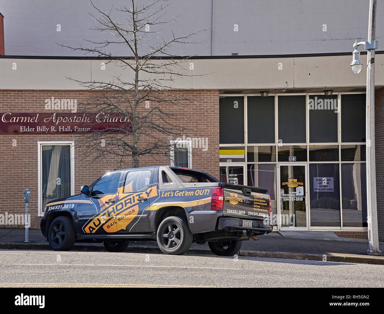 Bail bonds office exterior in downtown Montgomery, Alabama USA Stock ...