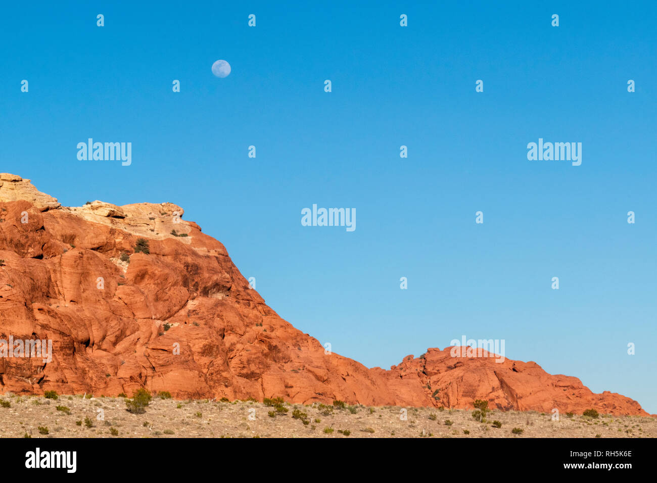 Mountain and moon, Red Rock Canyon, Las Vegas, Nevada, USA, with copy ...