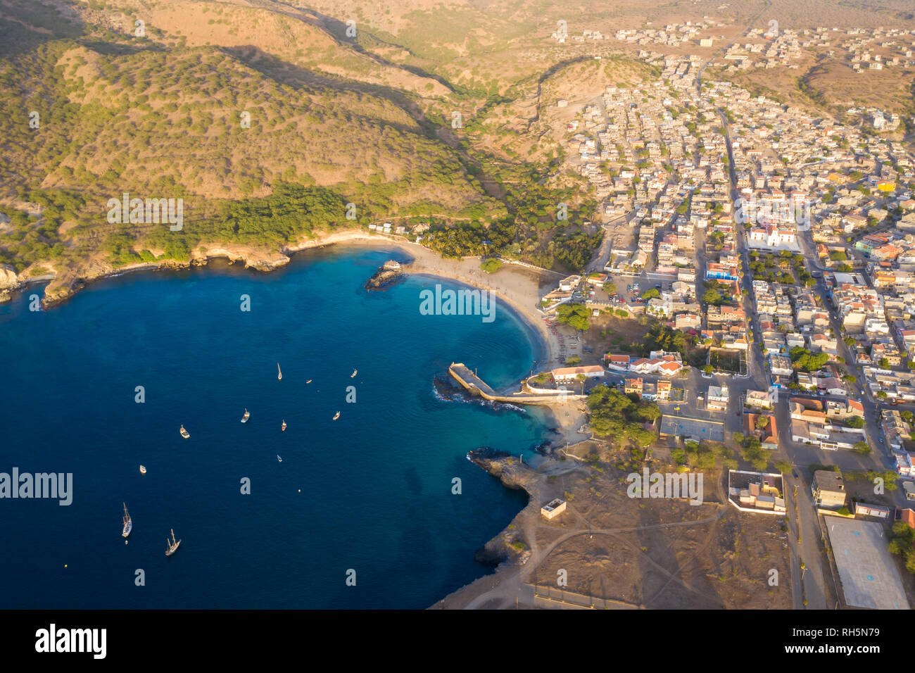 Aerial view of Tarrafal beach in Santiago island in Cape Verde - Cabo ...
