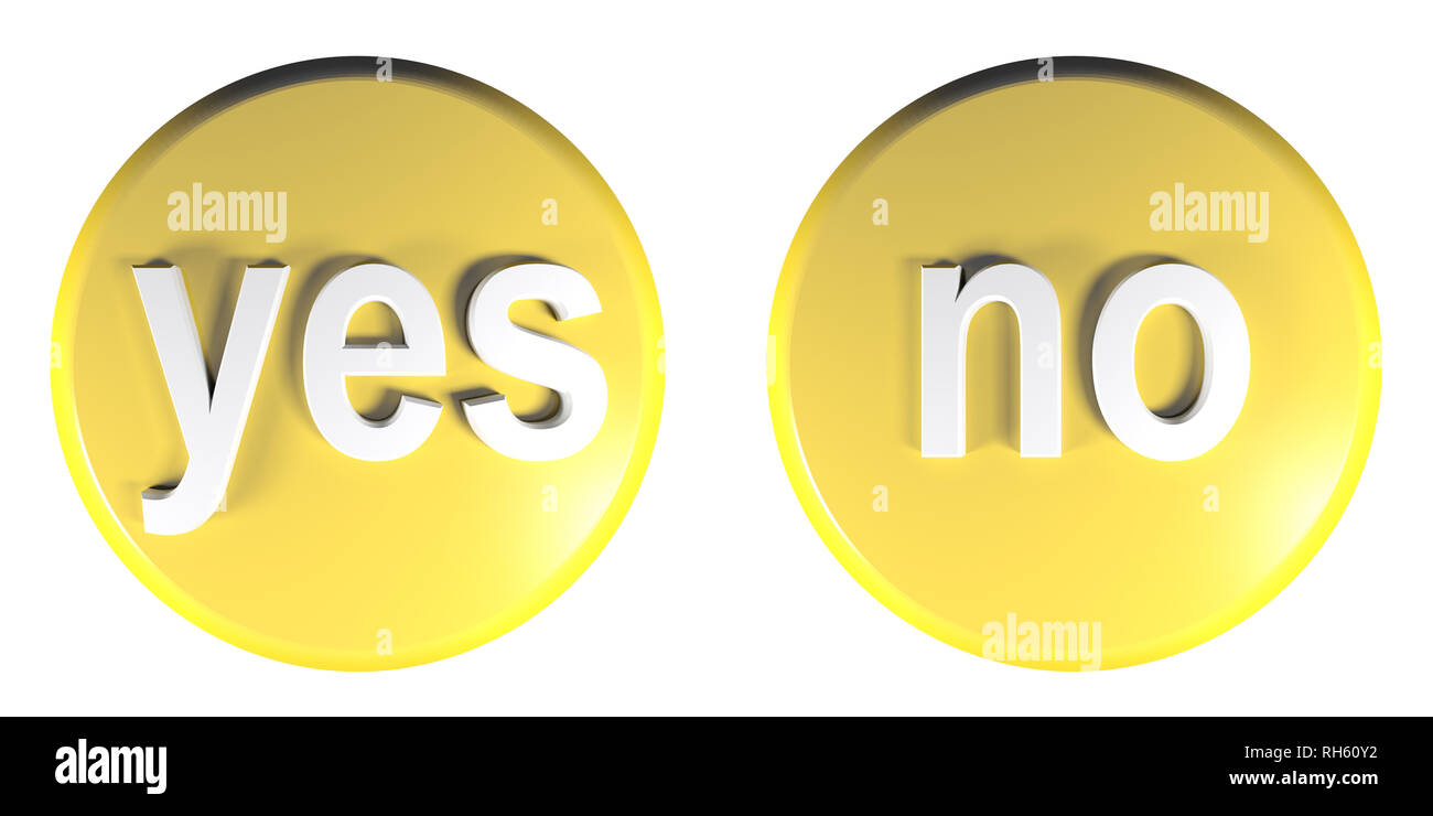 Yellow circle push buttons for YES and NO answers - 3D rendering ...