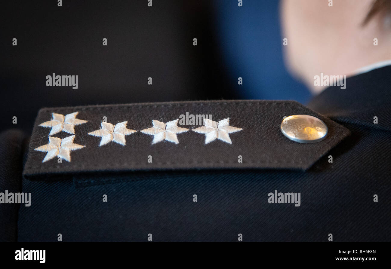 01 February 2019, Lower Saxony, Bad Iburg: The epaulette of a police ...