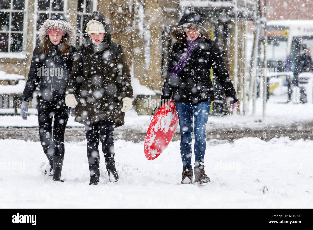 Chippenham, Wiltshire, UK. 1st February, 2019. A group of girls are ...