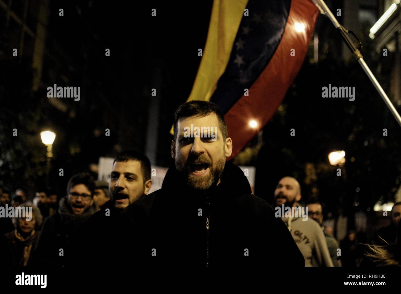 Athens, Greece. 31st Jan, 2019. A man seen shouting slogans during the ...