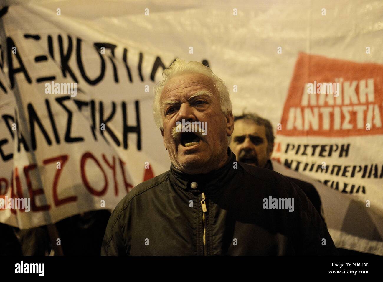 Athens, Greece. 31st Jan, 2019. A man seen shouting slogans during the ...