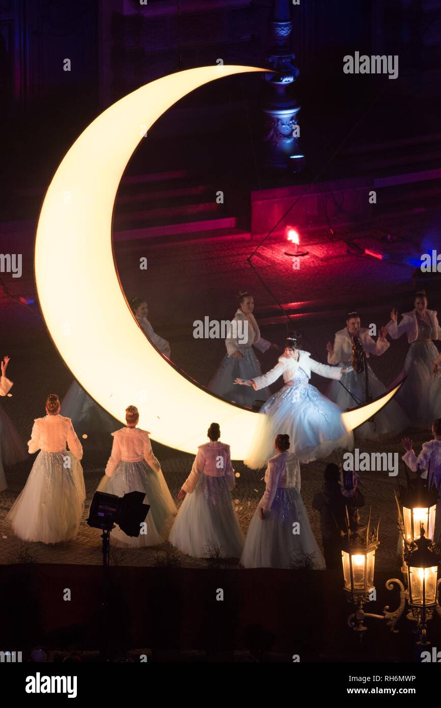 Dresden, Germany. 01st Feb, 2019. A woman floats to the opening ...