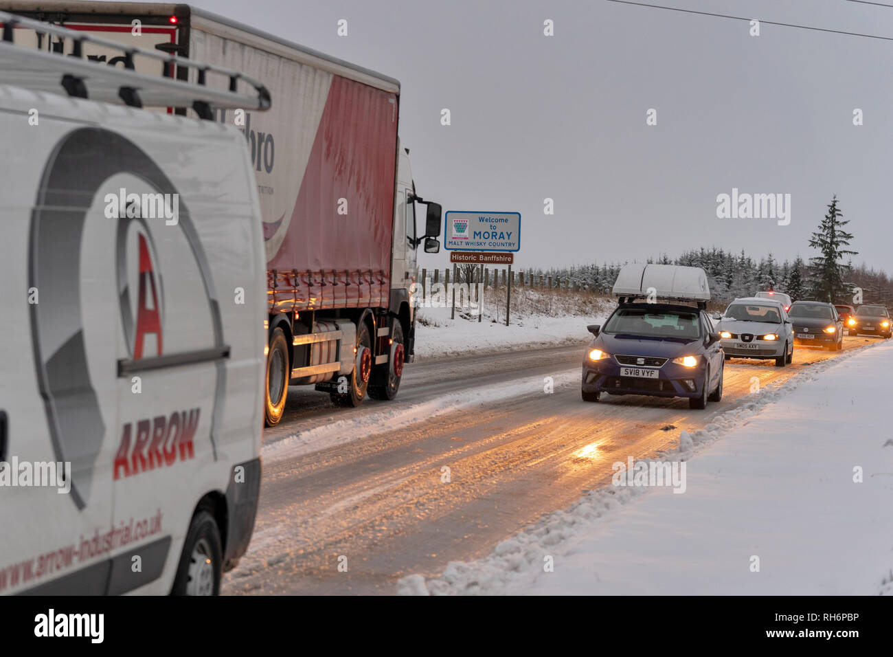 Coachford, Scotland, UK. 01st Feb, 2019. This is a scene from the A96 ...