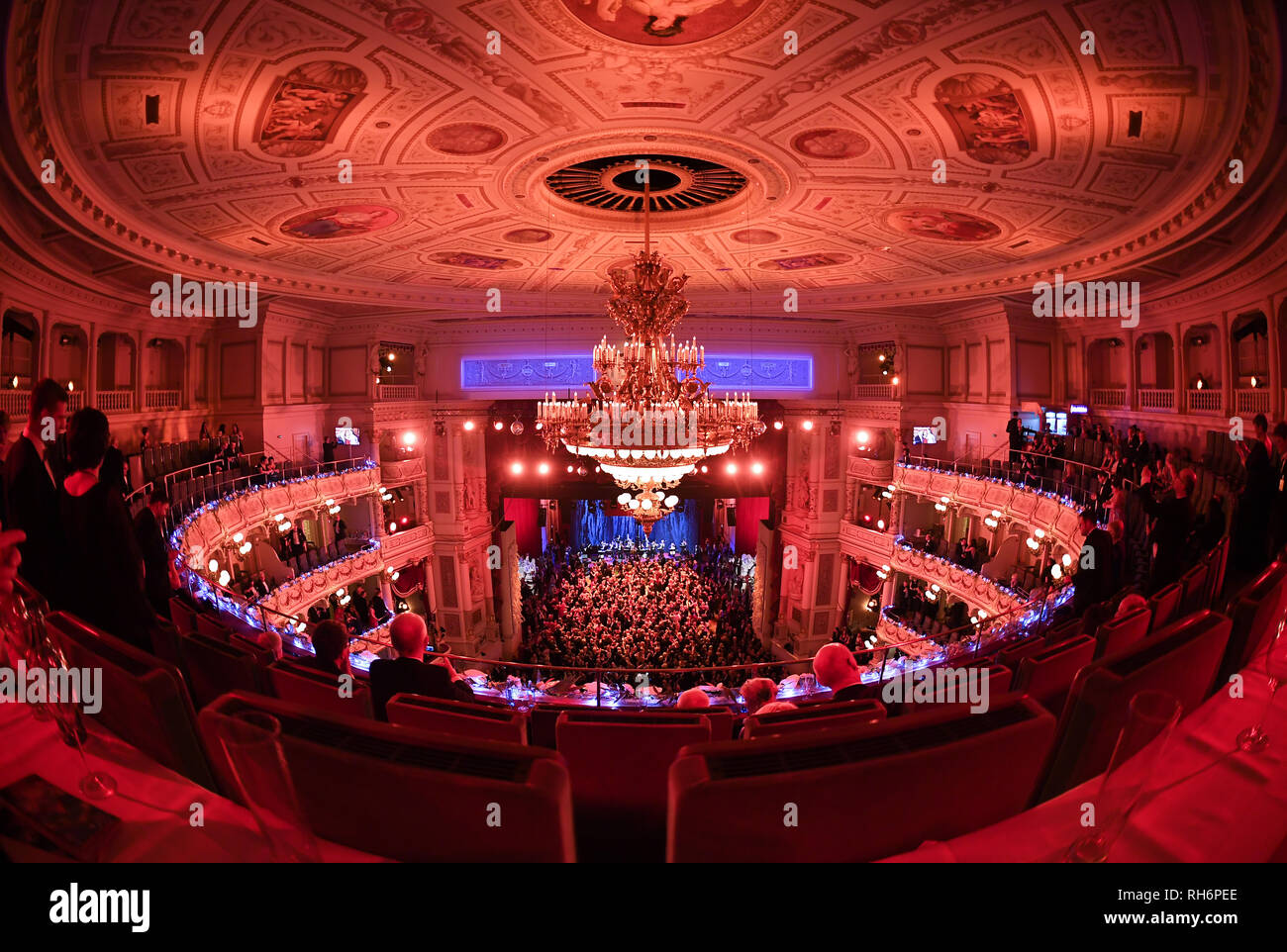 Dresden, Germany. 01st Feb, 2019. Guests sit in the upper ranks at the ...