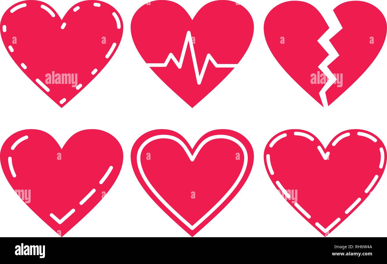 Neon Red Heart Icons Set, ideal for valentines day and wedding. Vector ...