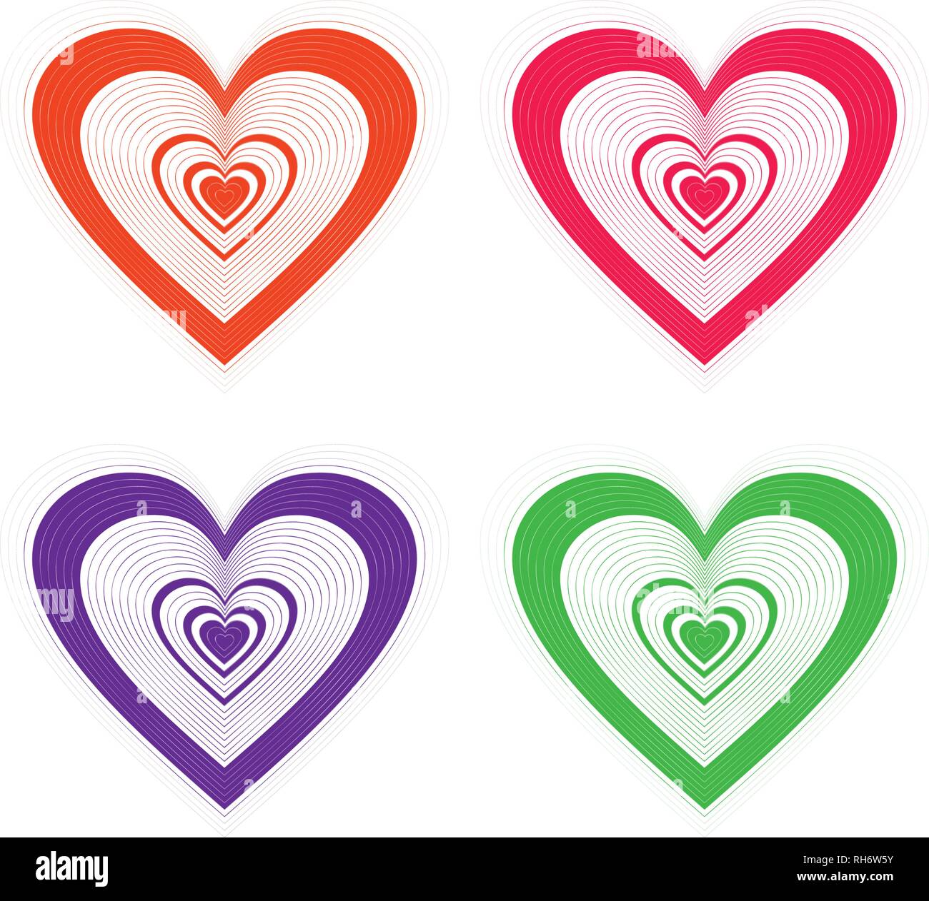 Set of red, violet, violet vector hearts icons isolated on white Stock ...