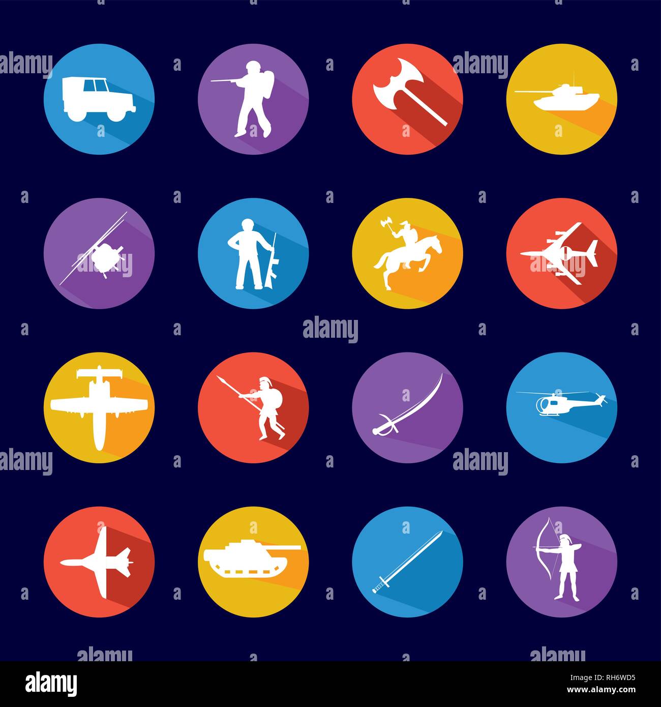 Flat war burden icons set. Simple set of 16 Equipment Accessories ...