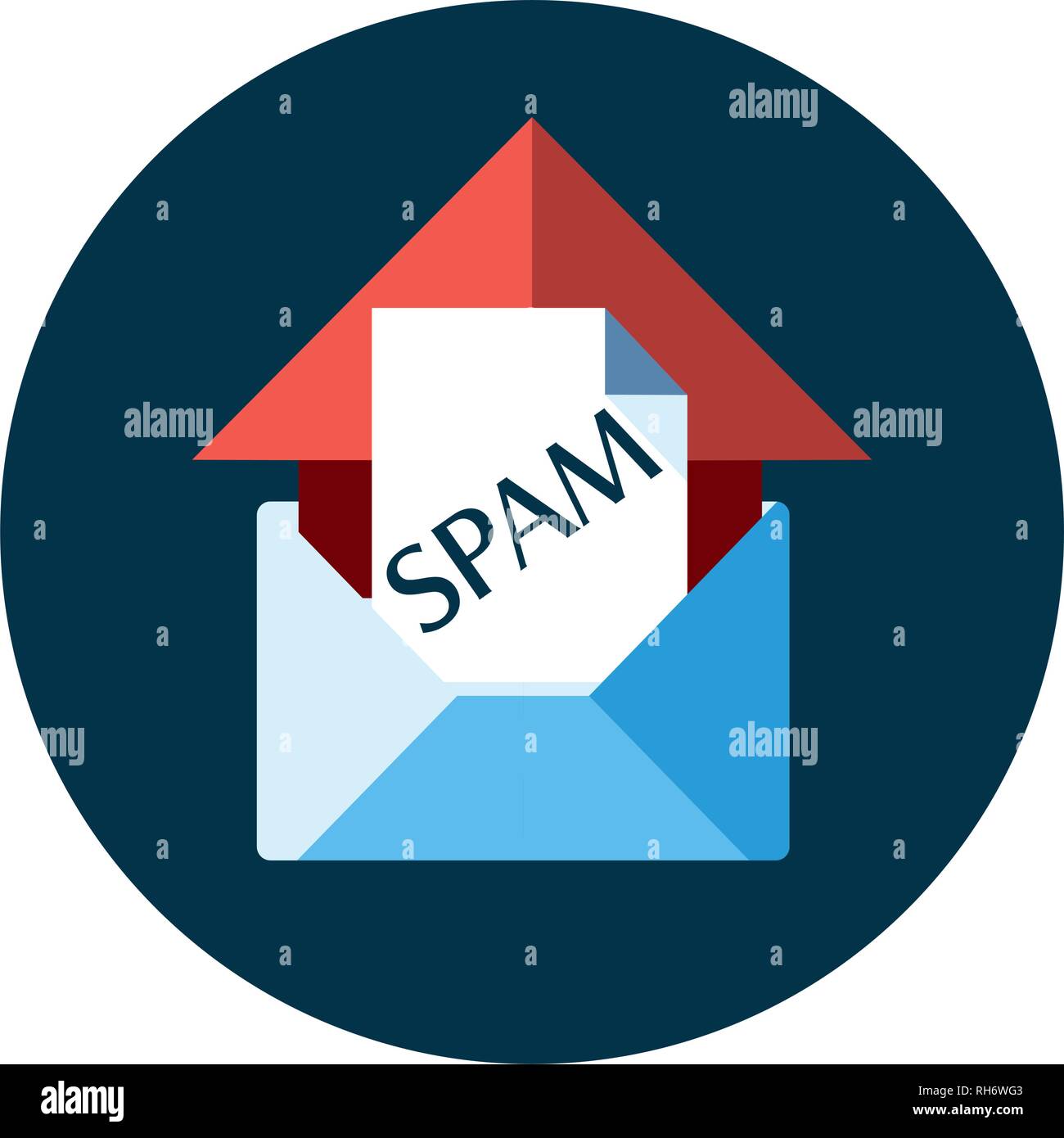 Blue flat icon. Open envelope and message object with red house element ...
