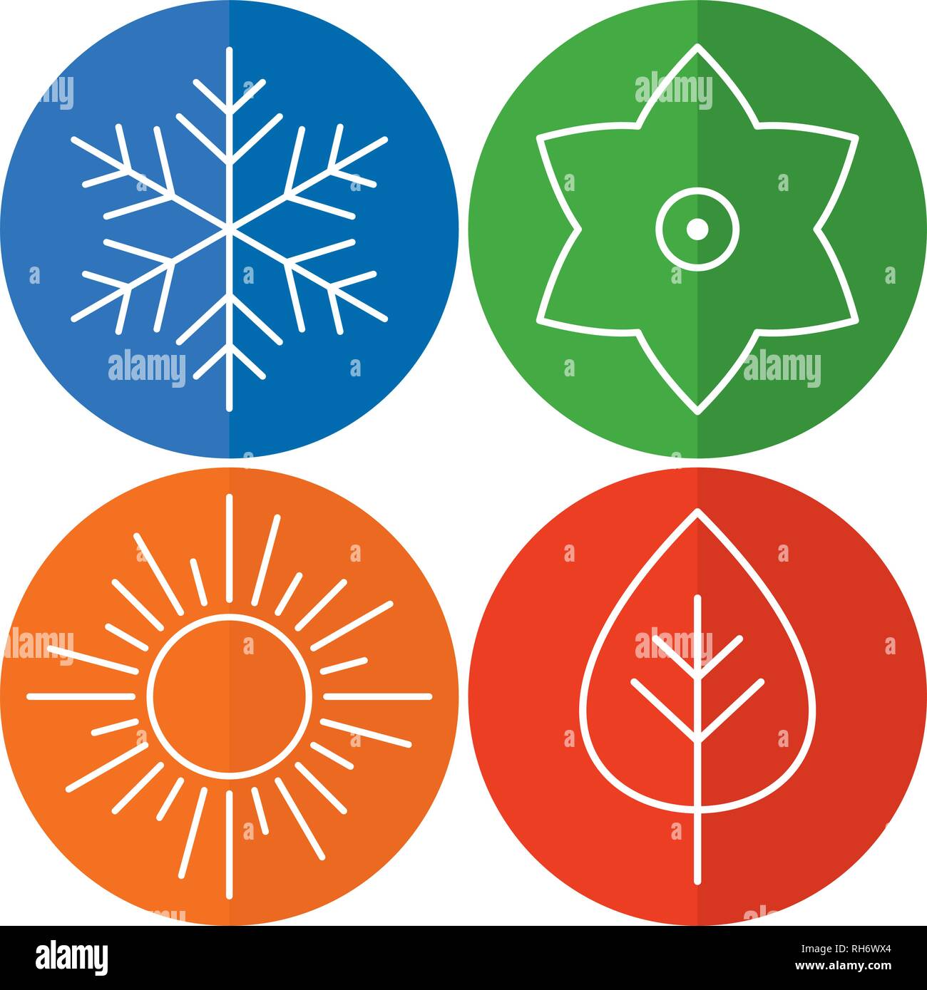 A set of four seasons icons. The seasons - winter, spring, summer and ...