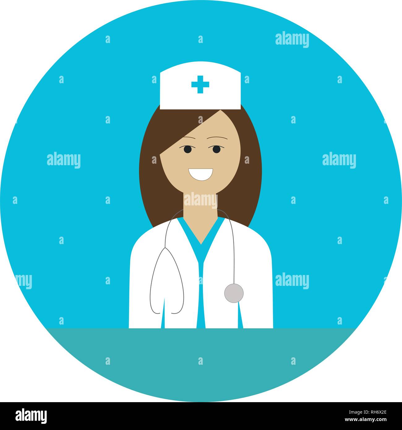 Female doctor avatar icon with a smiling woman with flat design element ...