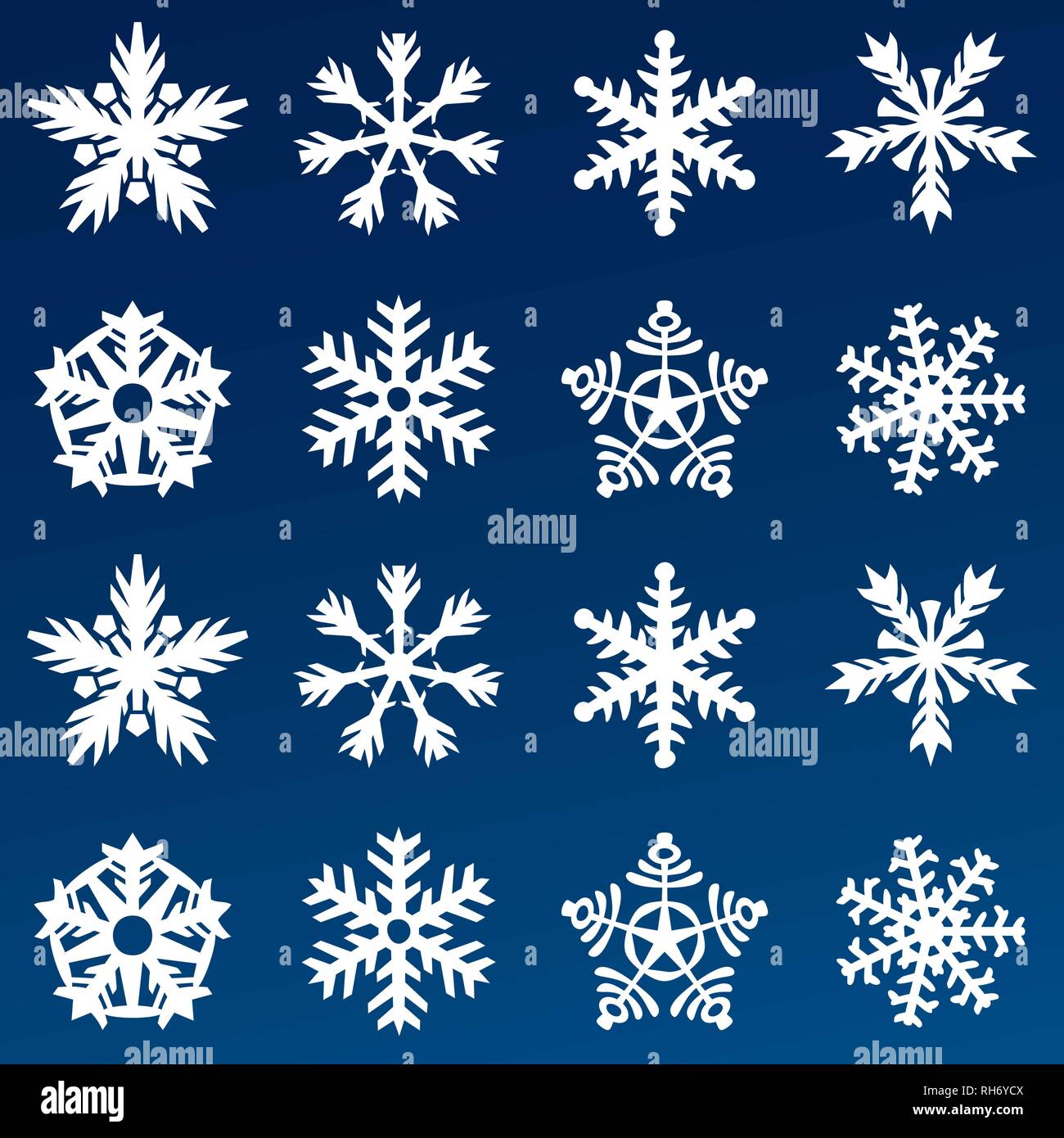 Snowflake vector icon background set blue color. Winter white christmas ...