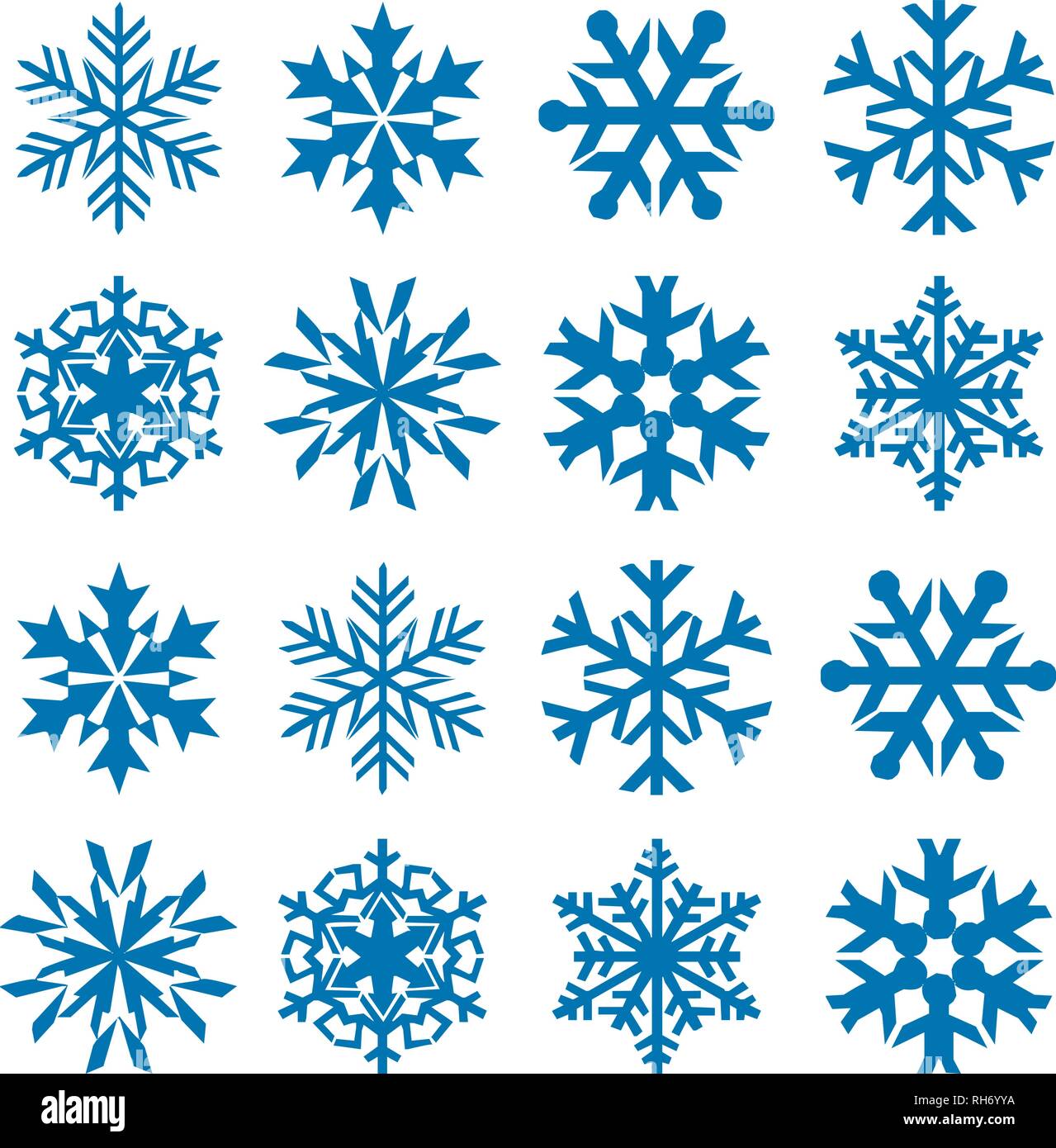 Snowflake vector icon background set blue color. Winter white christmas ...
