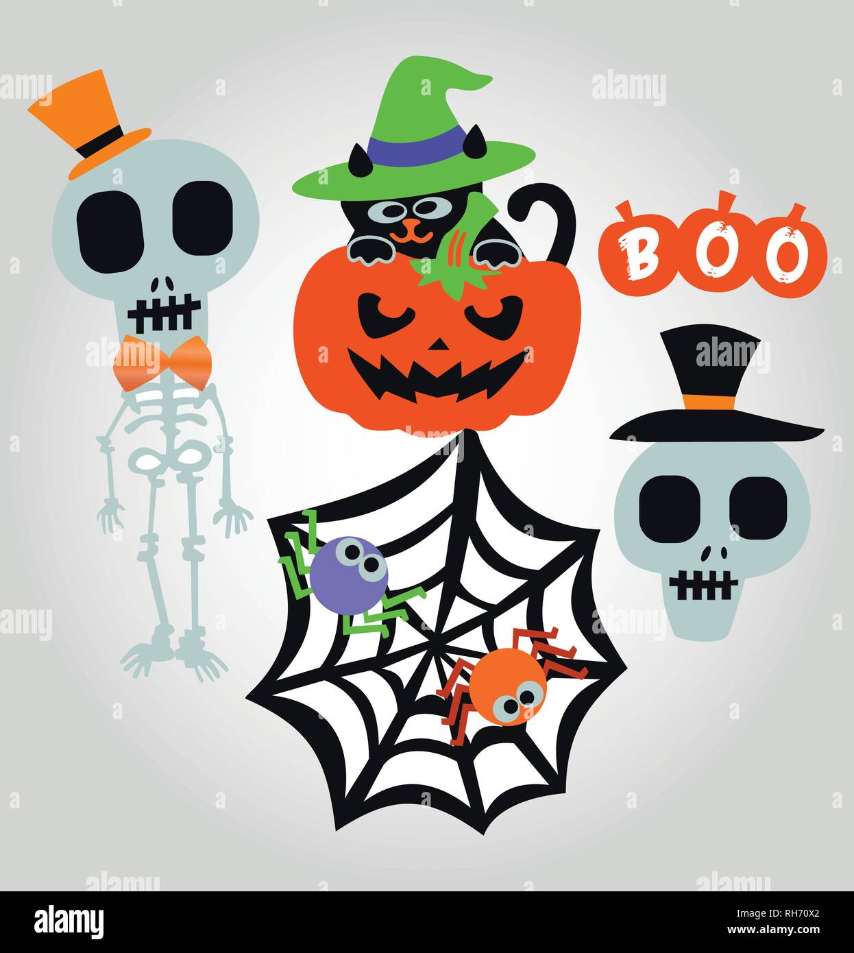 Halloween Symbols And Elements, Stickers Set, Vector Illustration Stock ...