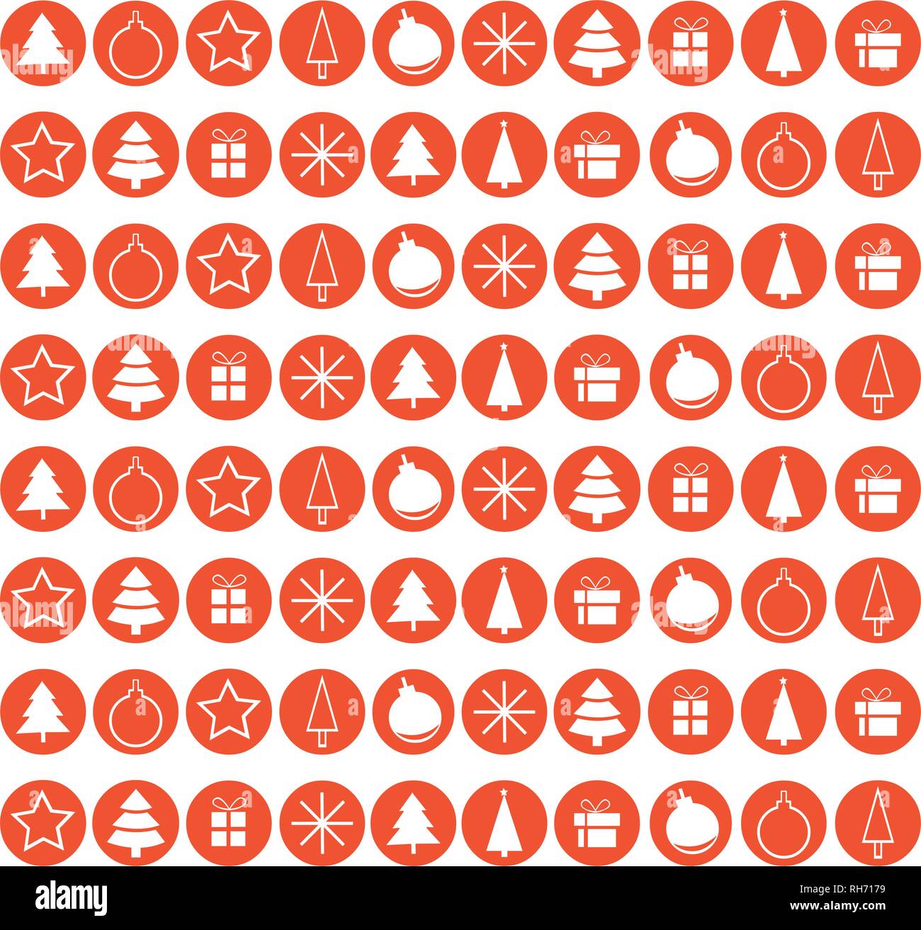 Vector Illustration of Christmas icons pack in round red background ...