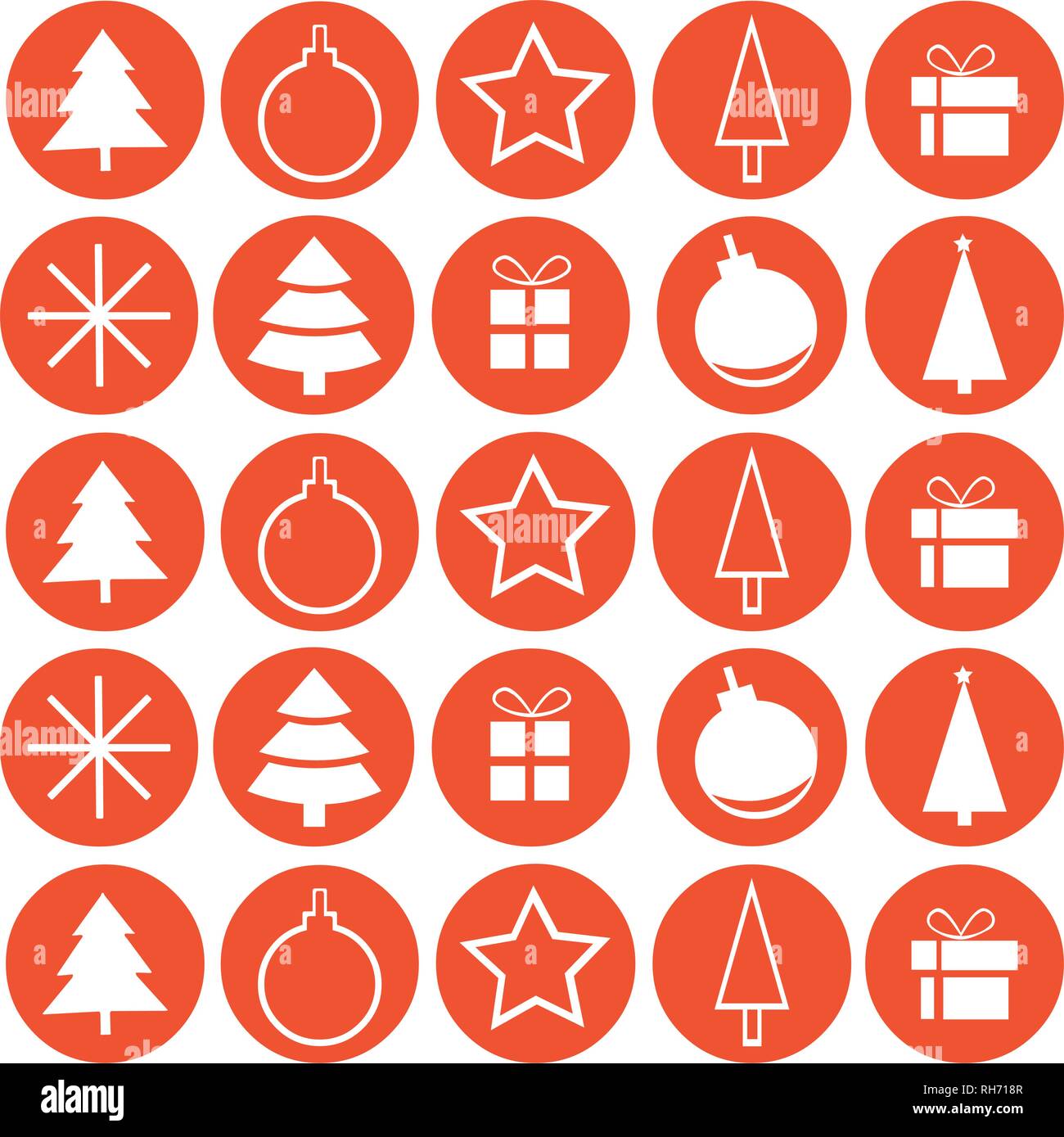 Vector Illustration of Christmas icons pack in round red background ...