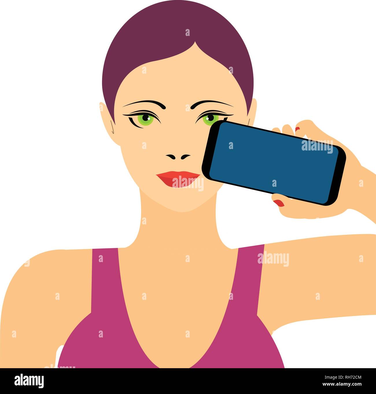 Young woman holding a mobile phone, conceptual vector Stock Vector ...