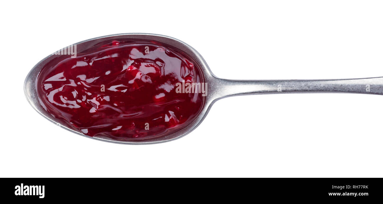 Spoon of red jam isolated on white background, top view Stock Photo - Alamy