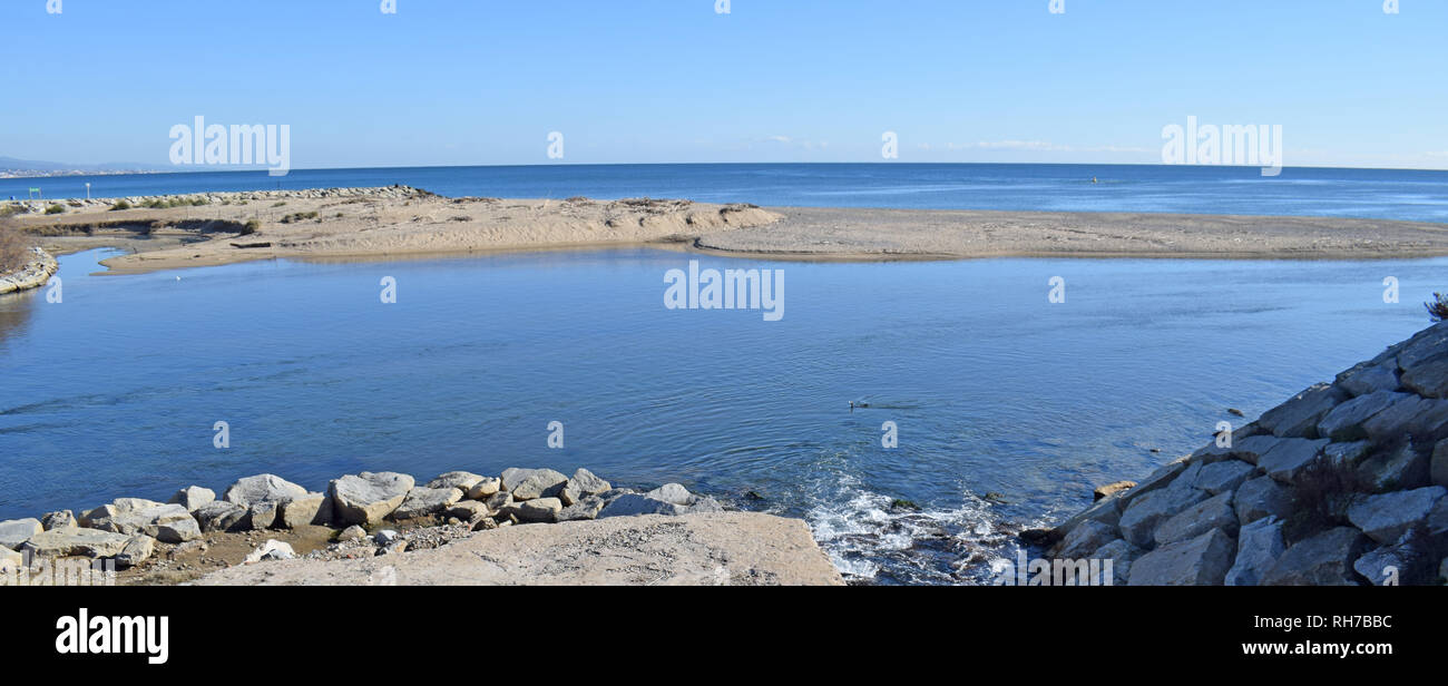 Mouth to the sea of the rio besos in barcelona hi-res stock photography ...
