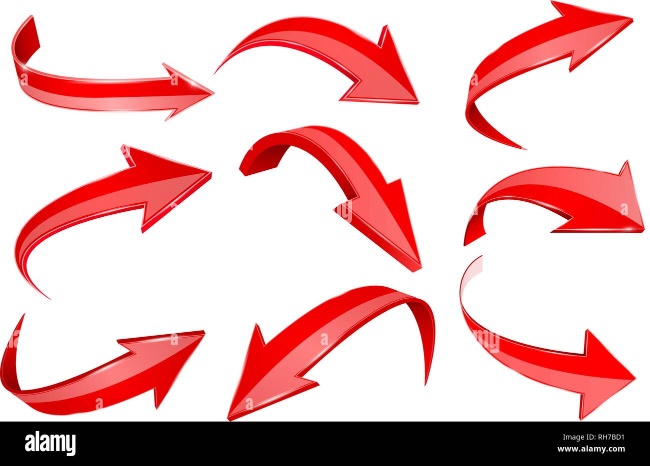 Red 3d shiny arrows. Set of bent icons Stock Vector Image & Art - Alamy