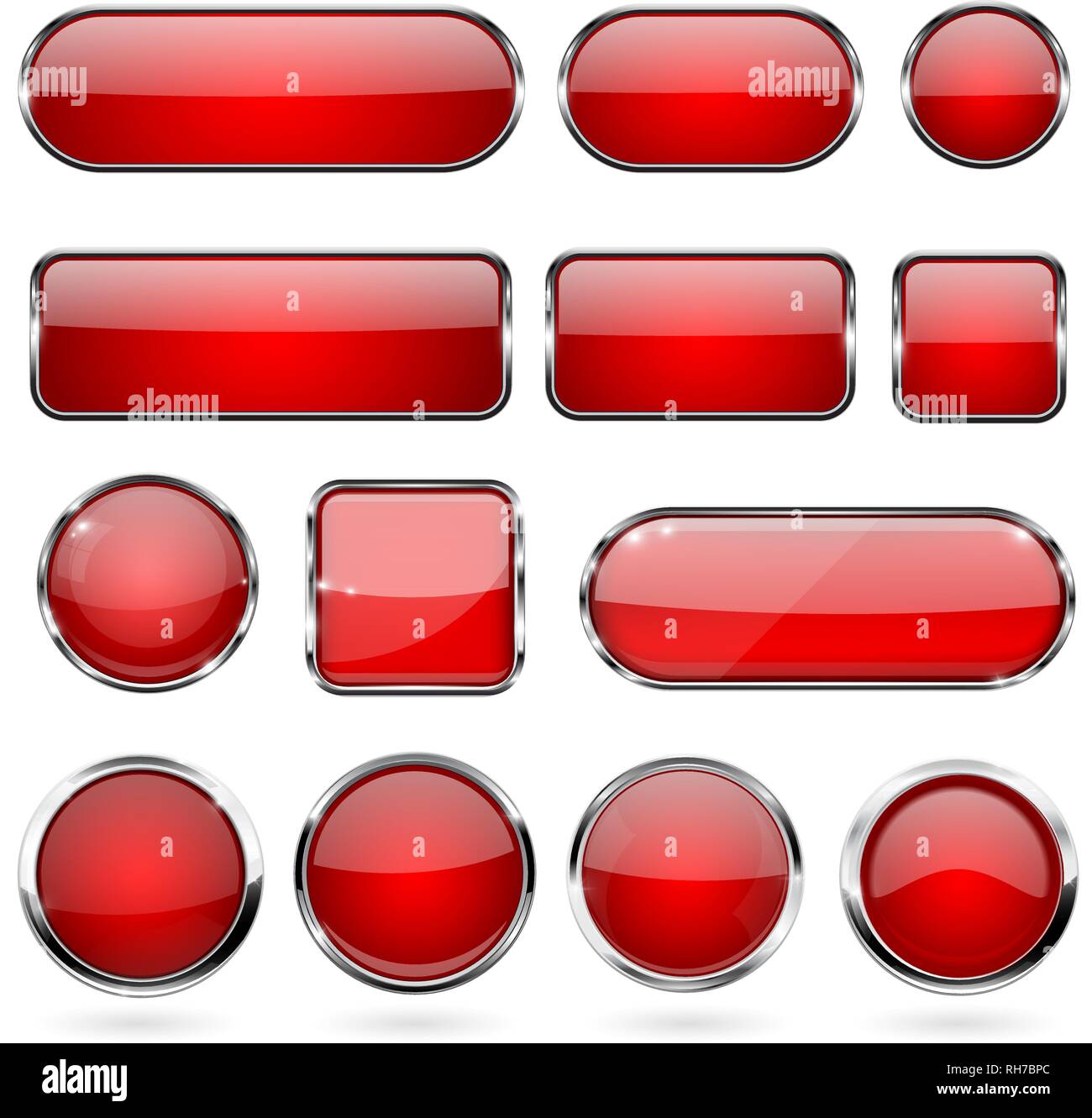 Red glass buttons with metal frame. Collection of 3d icons Stock Vector ...