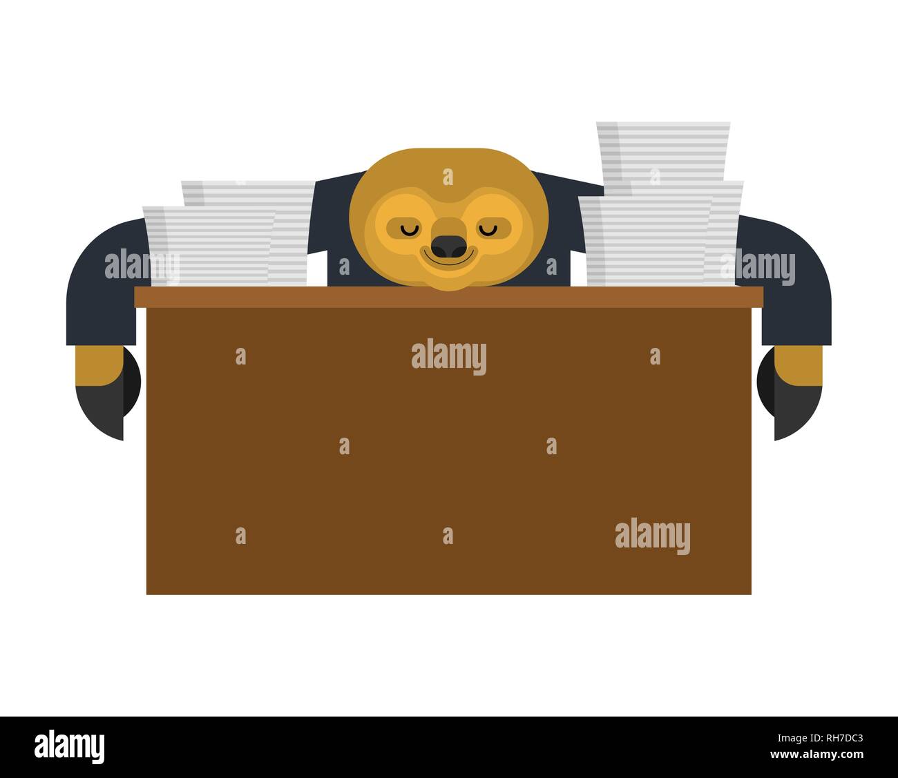Sloth sleeping at work. lazybones at table. animal Cartoon businessman ...