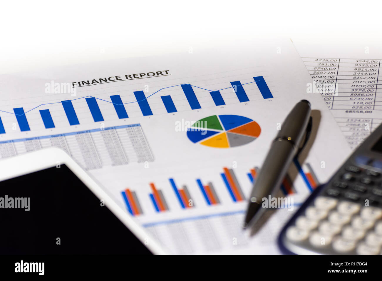 Graphs, charts, business table. The workplace of business people ...