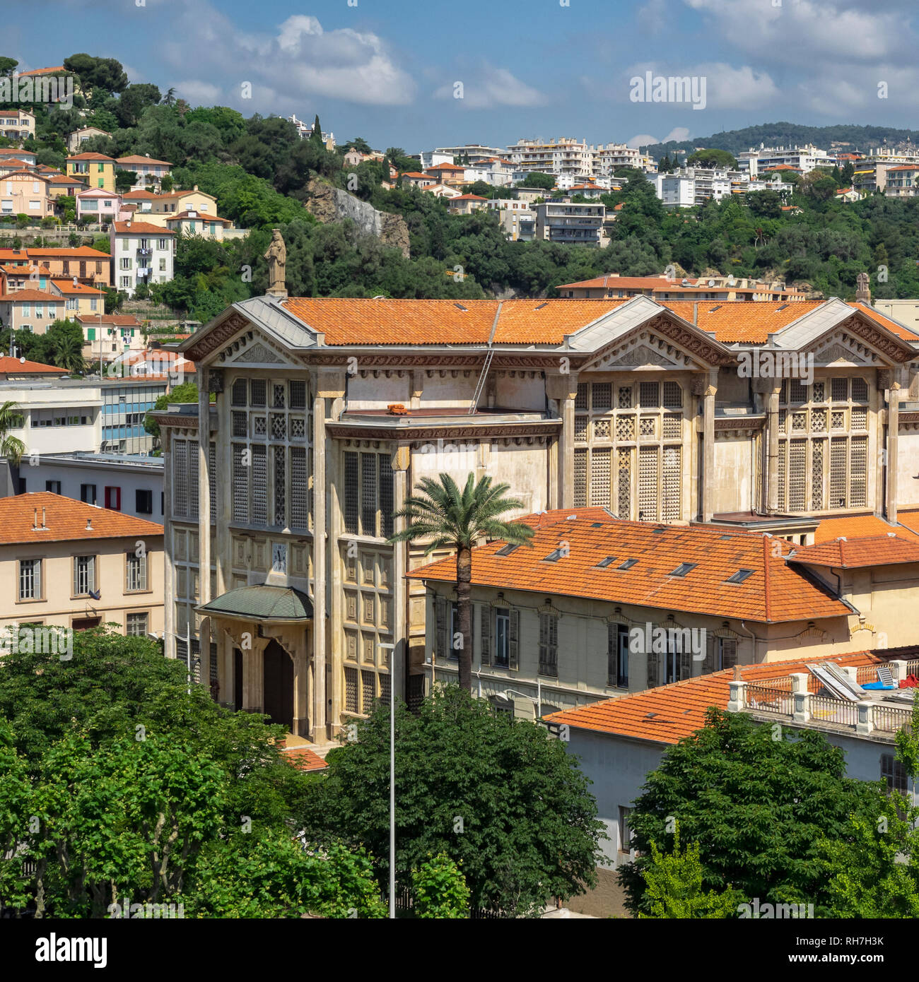 NICE, FRANCE - MAY 29, 2018: Skyline view over the City with its orange ...