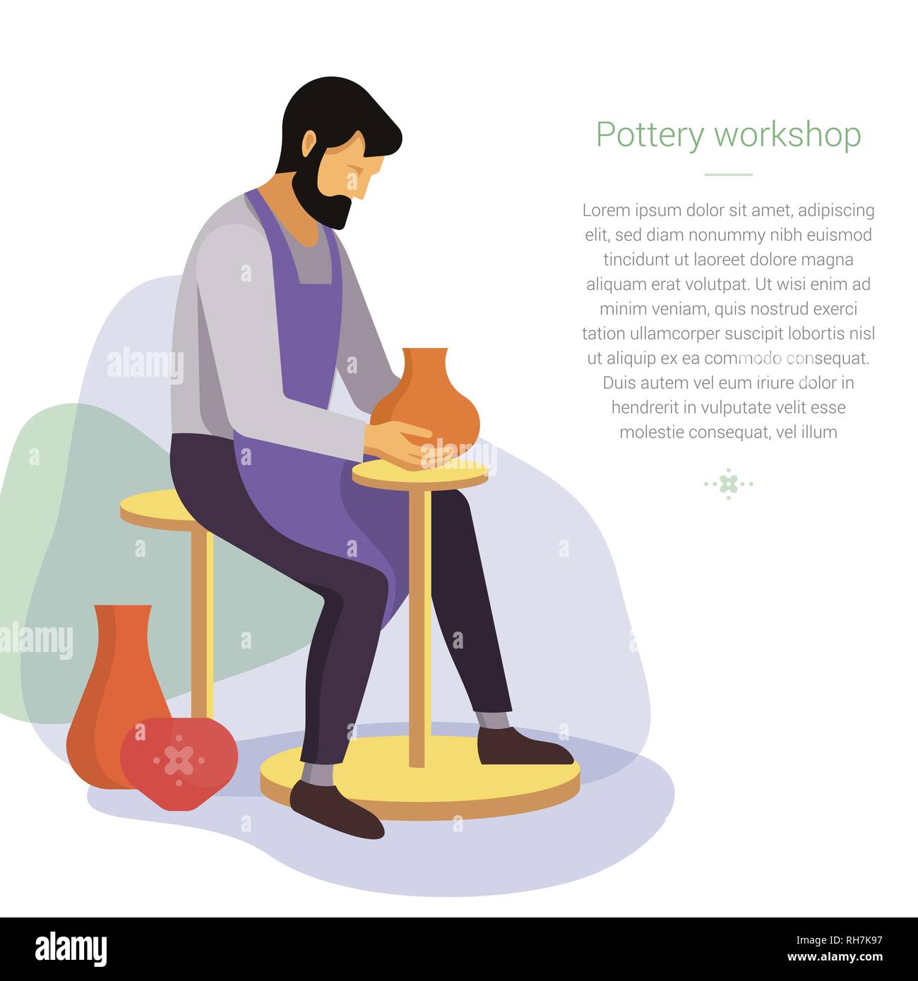 Craft master potter makes a clay vase. Vector illustration of the work ...