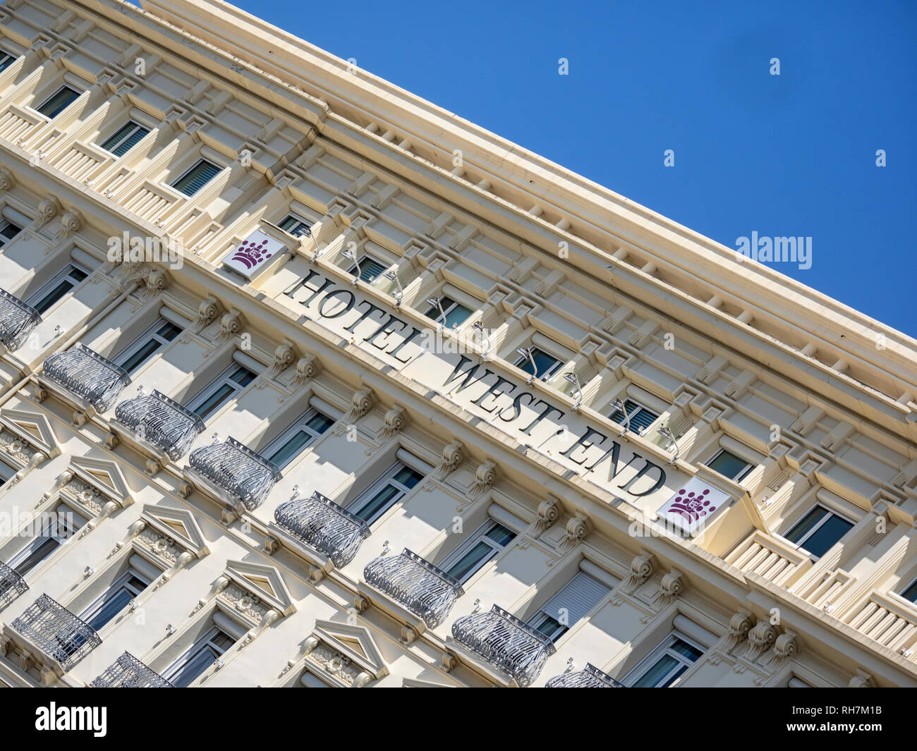 NICE, FRANCE - MAY 29, 2018: Sign above Hotel West End on Promenade des ...