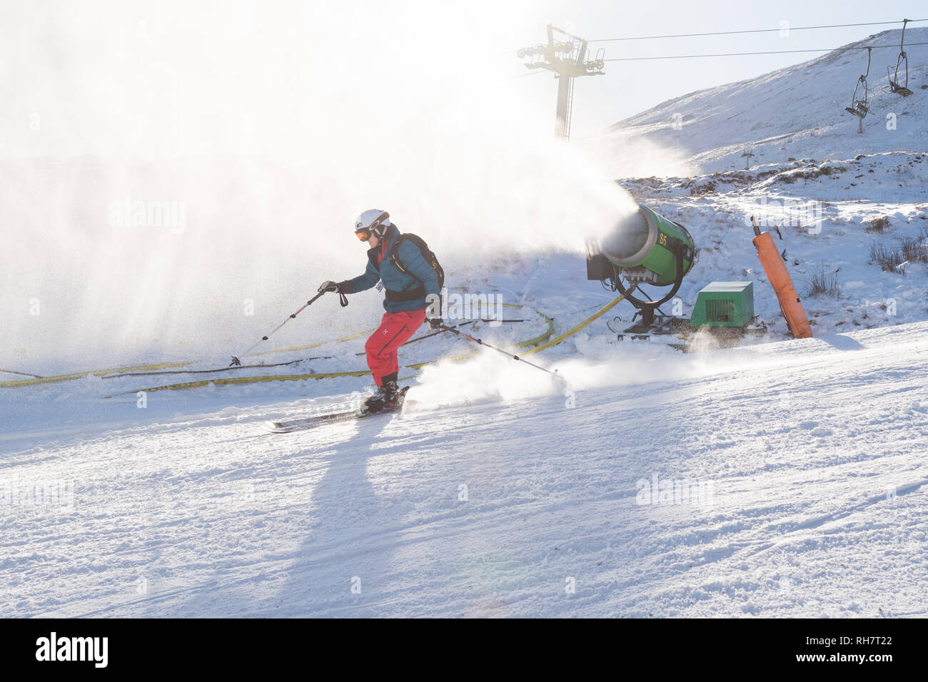 snow making machine at Glenshee Ski Resort, Cairngorms, Scotland, UK ...