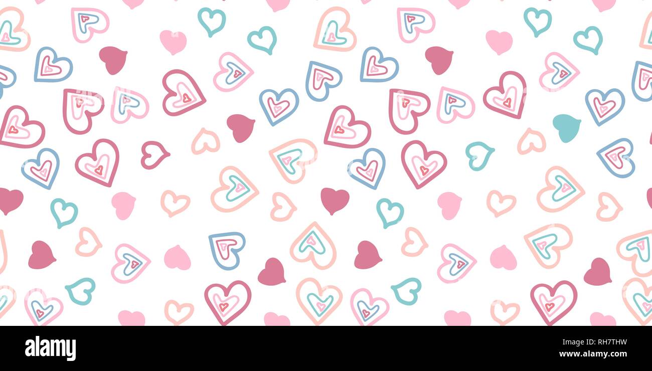 Hand drawn hearts - seamless pattern. Small colorful hearts. Calm soft ...