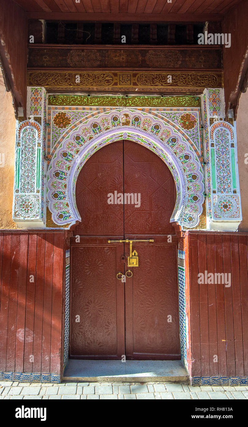Traditional Moroccan style design of an ancient wooden entry door. In ...