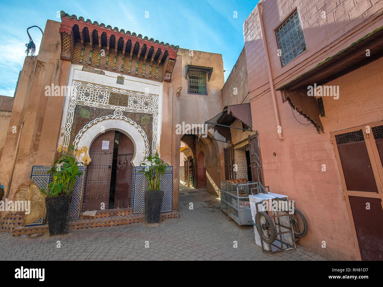 Traditional Moroccan style design of an ancient wooden entry door. In ...