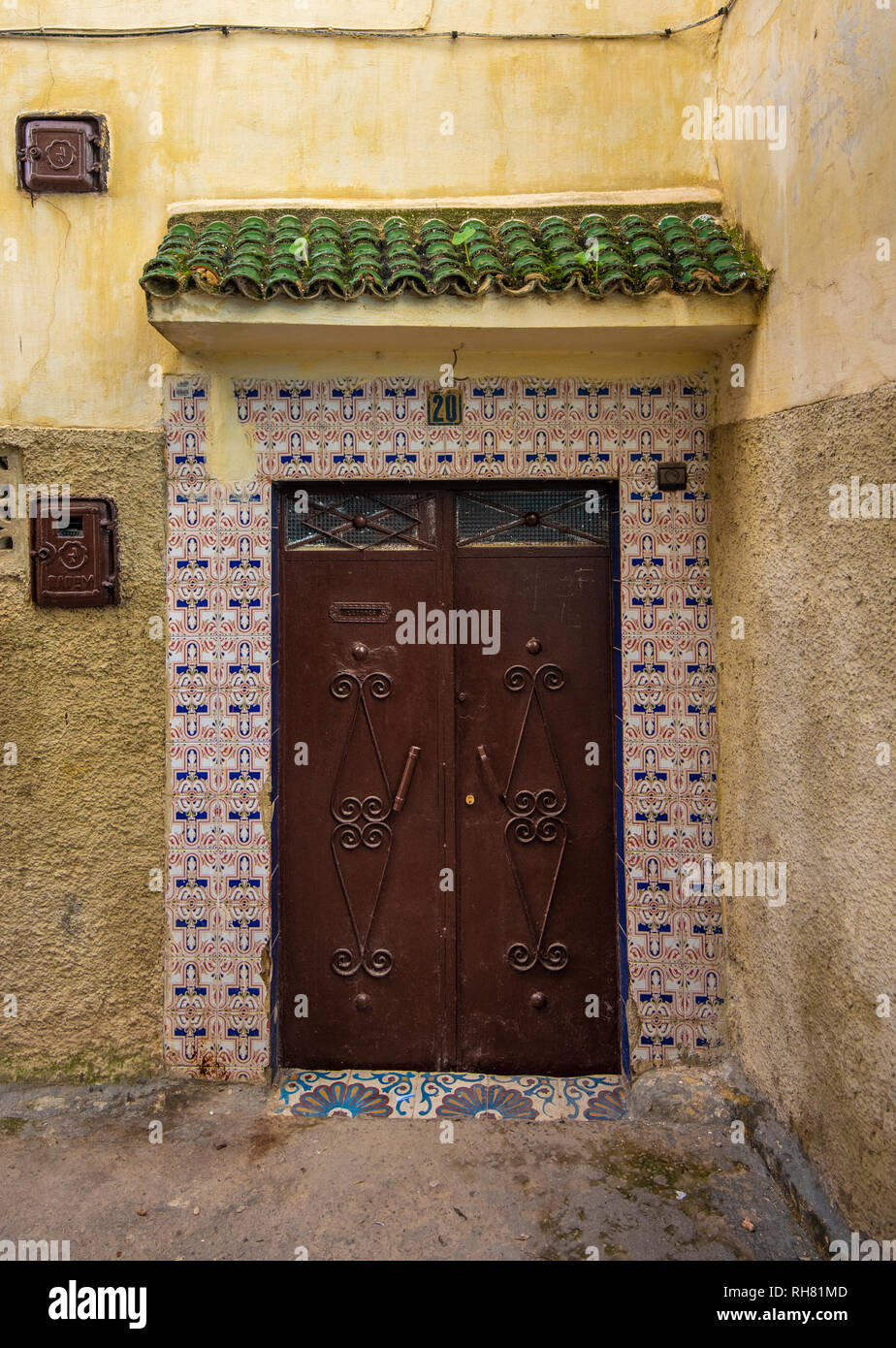 Traditional Moroccan style design of an ancient wooden entry door. In ...