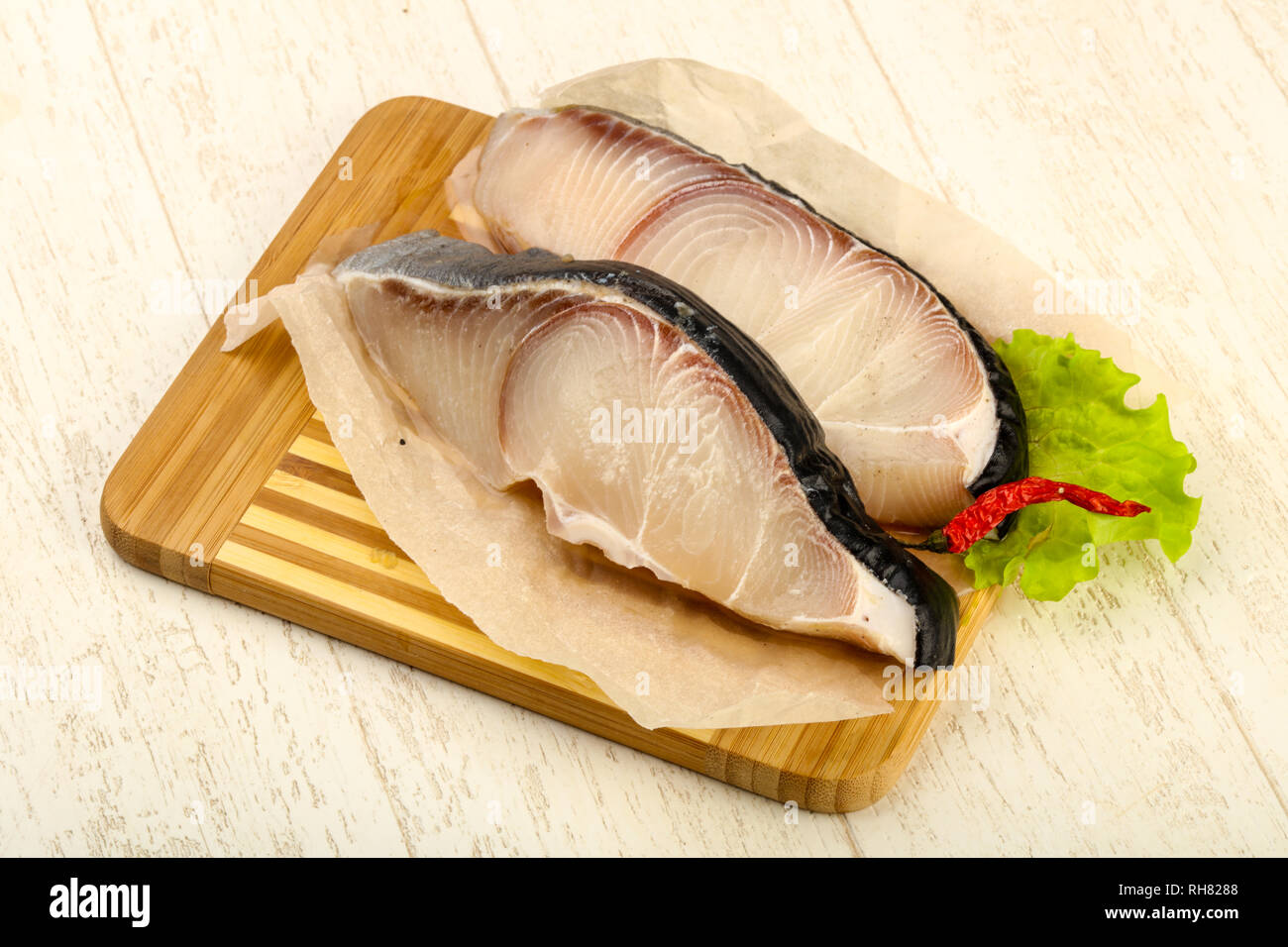 Raw juicy shark steak ready for grill Stock Photo - Alamy