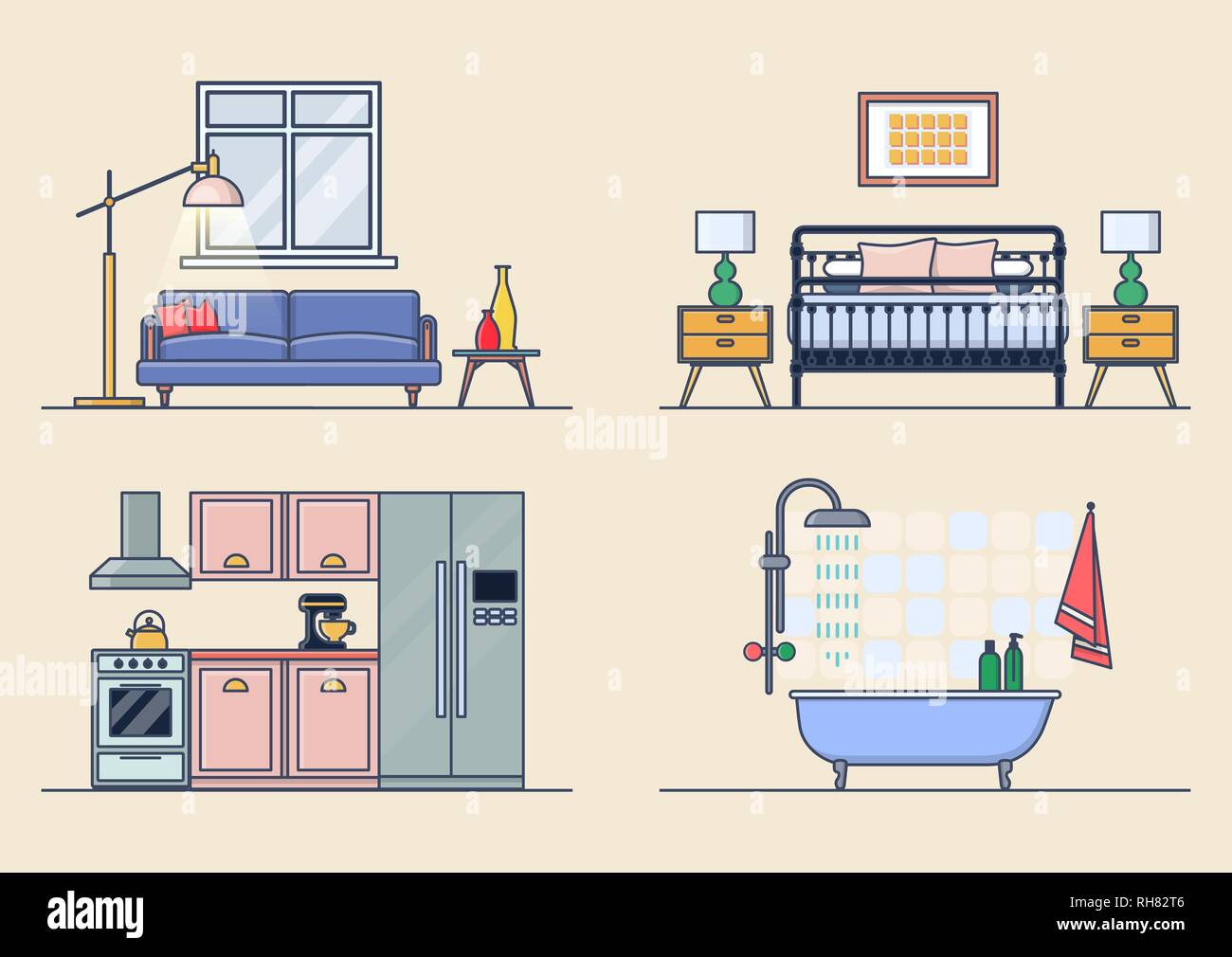 Interior room sofa kitchen Stock Vector Images - Alamy