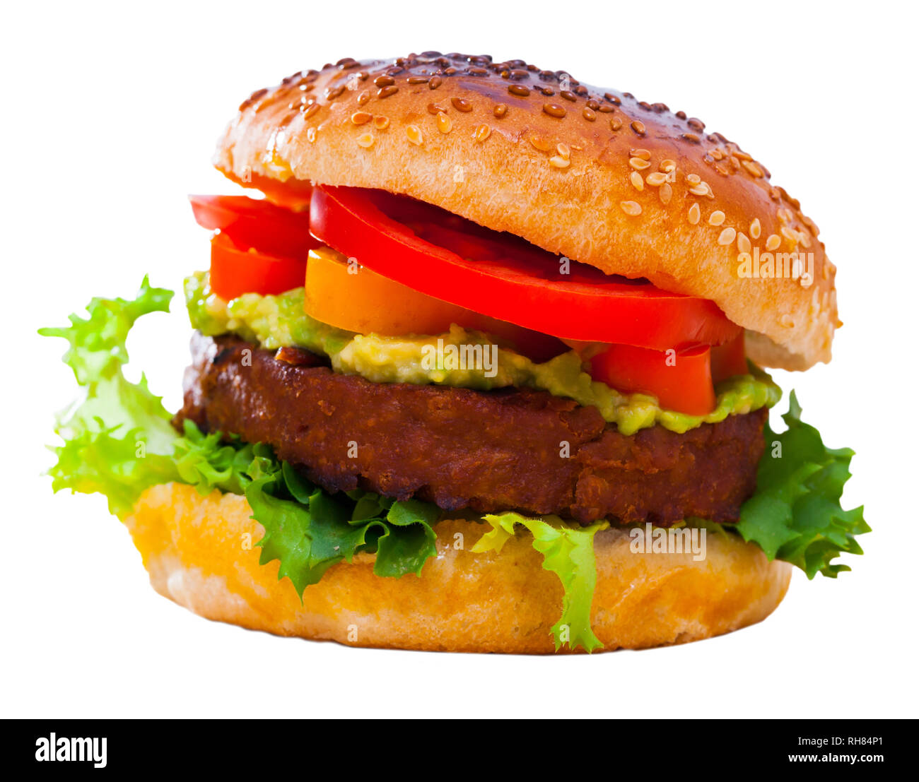 Delicious vegetarian hamburger with soybean patty and fresh vegetables ...
