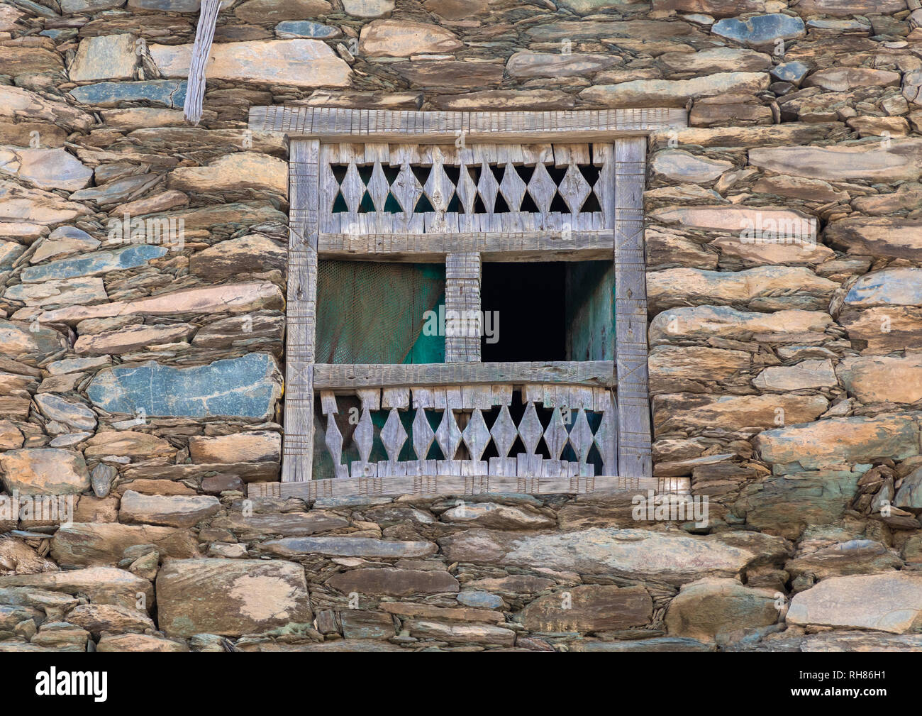 Wooden window in al-Namas fort, Al-Bahah region, Altawlah, Saudi Arabia ...