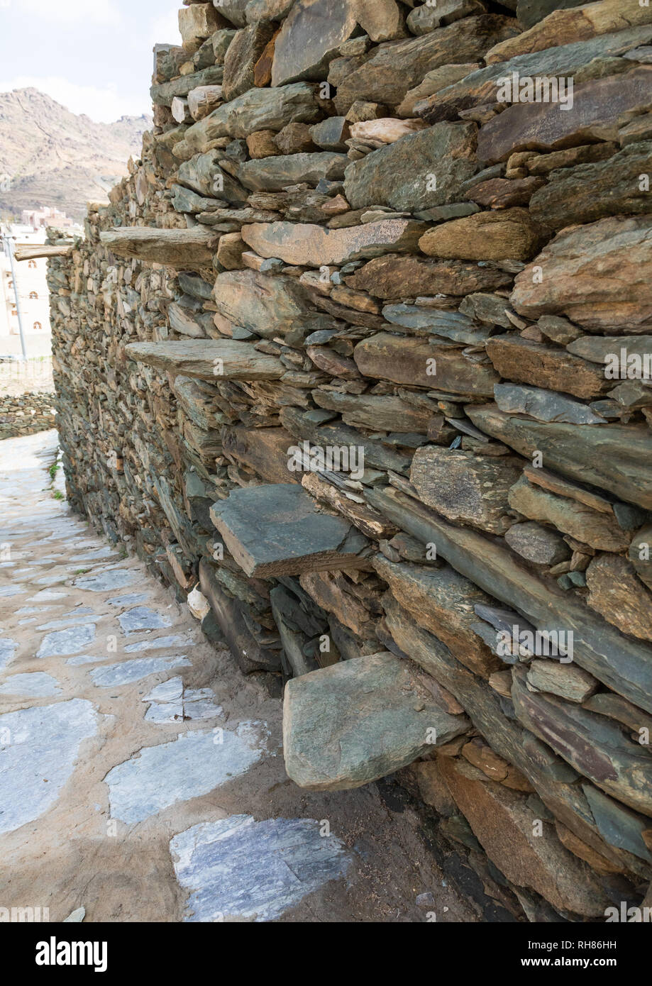 Al-Namas stone stairs of an old house, Al-Bahah region, Altawlah, Saudi ...