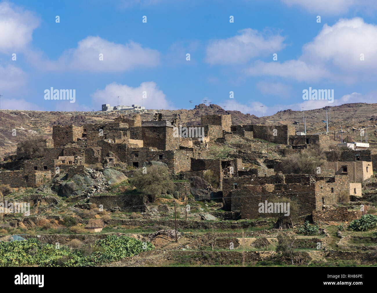Stone houses village in the hill, Al-Bahah region, Al Qara, Saudi ...