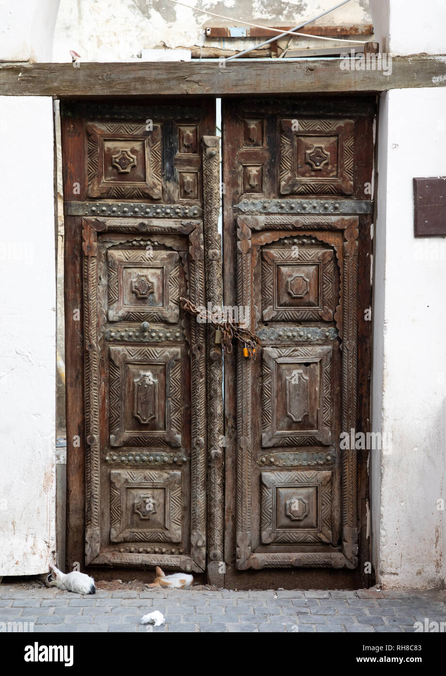 Wooden door of an historic house in the old quarter of al-Balad, Mecca ...