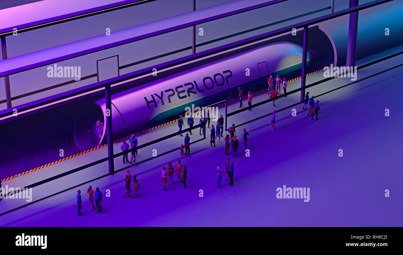 Train station and Hyperloop. Passengers waiting for the train ...