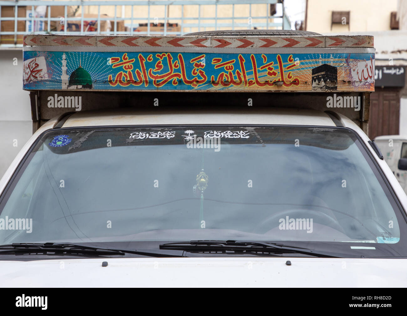 Mecca decoration on the top of a car, Mecca province, Jeddah, Saudi ...