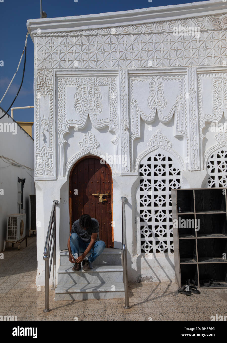 Doorway gypsum decoration of al Nadji mosque, Red Sea, Farasan, Saudi ...